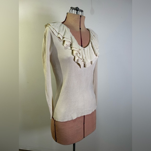 Lauren Ralph Lauren | Tops | Elegant Cream Ruffle Vneck Top | Poshmark